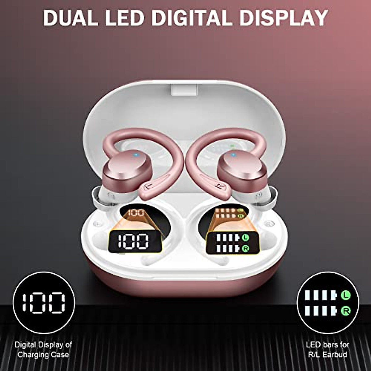 Wireless Earbuds Bluetooth Headphones, Bluetooth 5.3 Earbuds with Immersive HiFi Stereo, 2023 New 48Hrs Wireless Ear Buds Over Ear, HD Mic, Comfortable Sport Earhooks, IP7 Waterproof in Ear Earphones