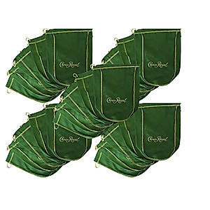 Pack of 25 Green Crown Royal Bags w/Gold Drawstrings from 1 Liter Bottles (9 inch x 5.5 inch) for Bags, Carrying Card Games or Dice Bulk Fabric for quilting sewing or crafts (25)