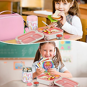 wiwens Bento Lunch Box for Kids with 12oz Soup Thermo Leak-Proof Lunch Food Container with 5 Compartment Thermo Hot Food Jar and Insulated Lunch Bag for Kid Toddler Girls Boys to School