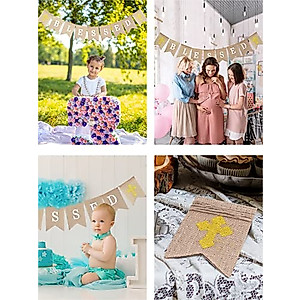 Mandala Crafts Blessed Banner for Baptism Decorations - Blessed Burlap Banner for Easter Communion Banner – Blessed Garland Bunting Sign for Baby Shower Thanksgiving Party Fireplace Mantle Decoration