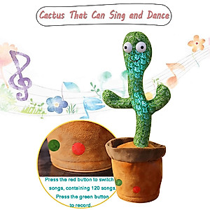 Dancing Cactus Talking Toy,Wriggle Singing Mimicking Cactus,Repeat What You Say,Sing,Dance,Recording,LED(120 Songs)