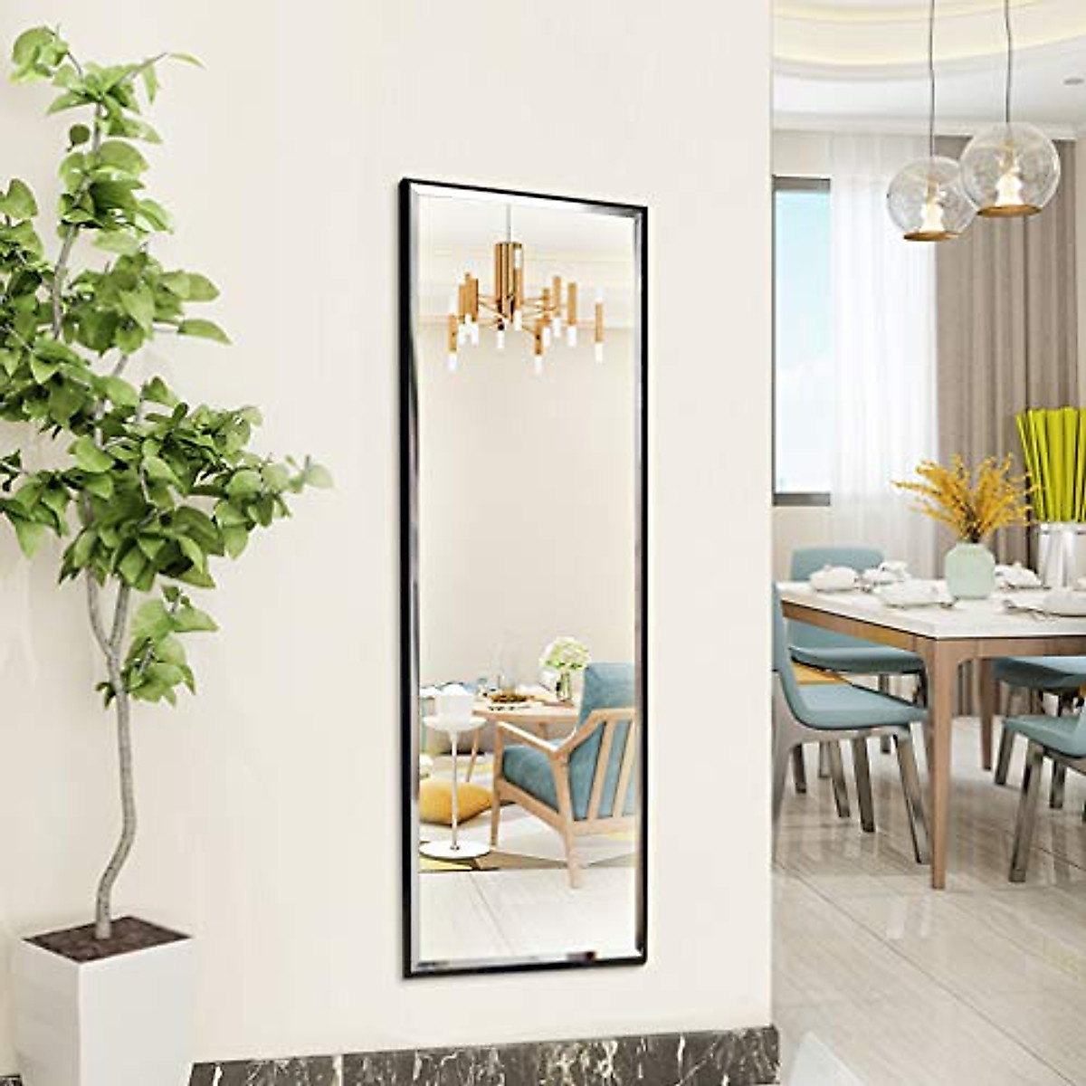 PETAFLOP 14x48 Inch Full Length Mirror Wall Mounted Silver and Black