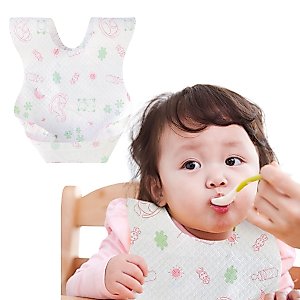 TOELTON Baby Bibs – Pack of 50 Disposable Bibs for 6 Months and Up – 3-Layer Protection Toddler Bibs for Boys and Girls – Fun and Whimsical Designs – Comfortable and Lightweight, White, TA210308DB