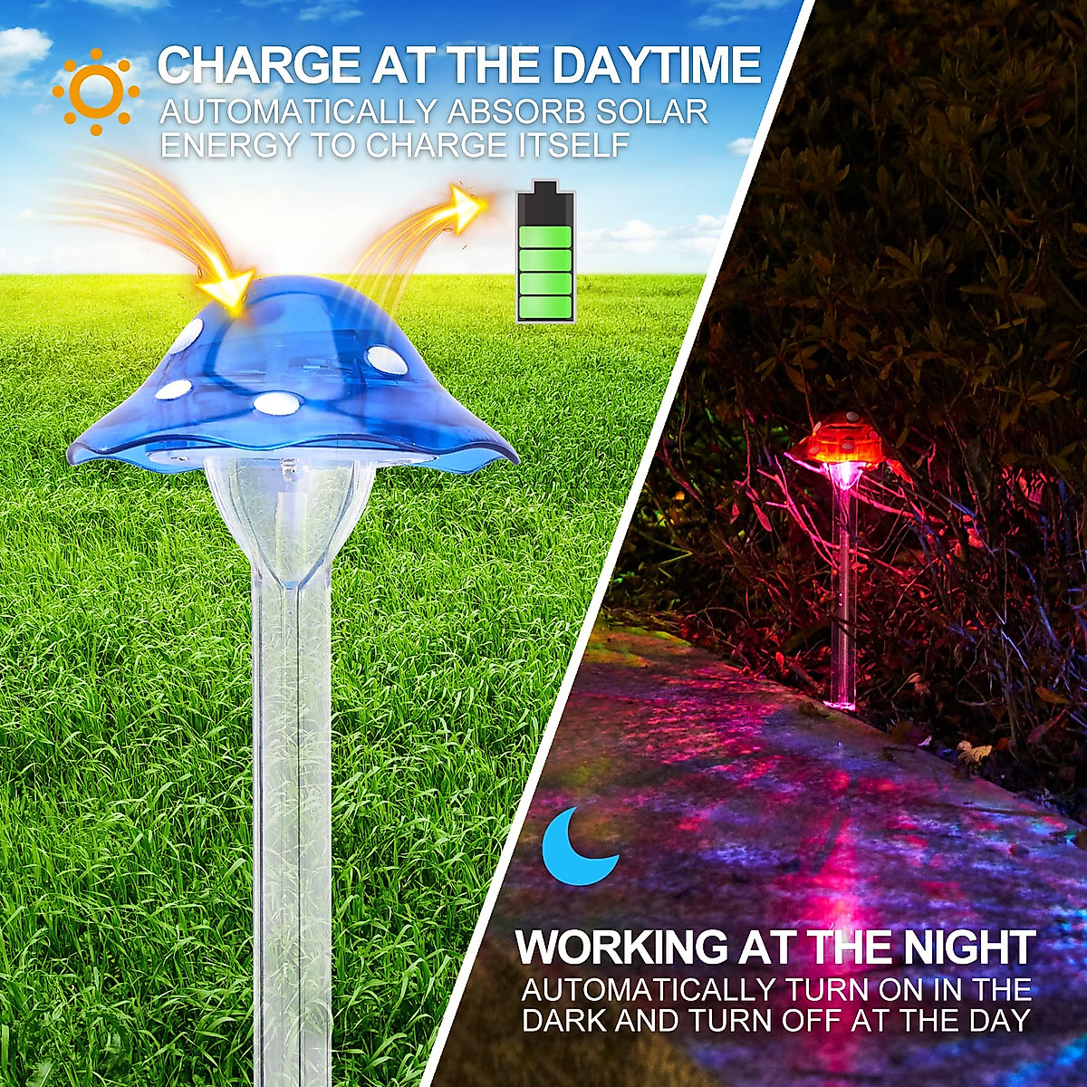 QEEPGG Solar Mushroom Lights Outdoor Pathway 6pcs, Multi-Color Changing Durable Plastic Cute LED Light, Solar Landscape Lights Waterproof for Lawn, Patio, Yard, Walkway, Driveway and Garden