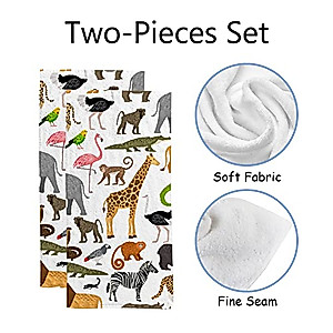 Hand Towel 2 Pack African Animal Birds Giraffe Monkey Tropical Fingertip Towel Face Towel Kitchen Tea Bar Dish Cloths Absorbent Dry Shower Towel