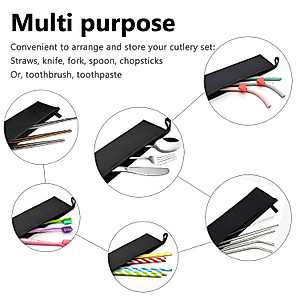 Aosbos Reusable Straws Carrying Case Stainless Steel Straws Pouch Metal Straws Bag Silicone Straws Case Chopsticks Case Travel Utensil Sets CASE Cutlery Set POUCH Silverware Set BAG, Black