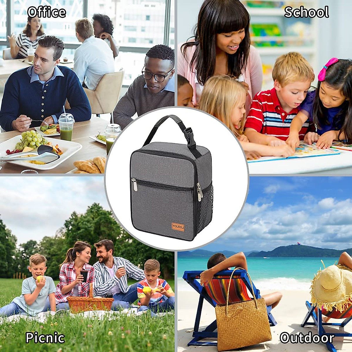 Insulated Lunch Box for Men and Women - Reusable Lunch Bag for Adults, Perfect for Work or School - Small and Portable Design,Black