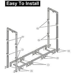 Koutemie 4Ft Outdoor Firewood Rack Holder for Fireplace Wood Storage, Adjustable Fire Log Stacker Stand, Black