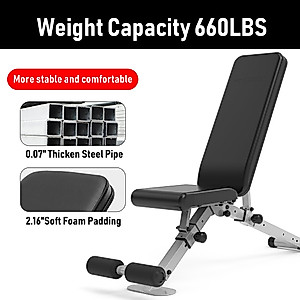leikefitness Adjustable Weight Bench Foldable Workout Exercise Bench with Automatic Lock for Upright Incline Decline and Flat Full Body Exercise (GM5810(BLACK))