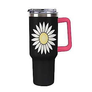 Nature Flowers Daisy 40oz Water Bottle Double Wall Insulated Tumbler with Handle Leakproof Travel Mug Light Rose Red-style
