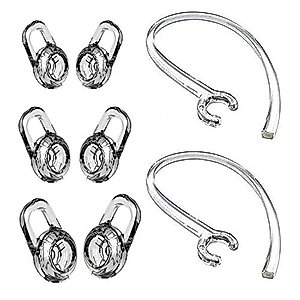 BLLQ Repalcement SML 3 Size Ear Tips & Ear Loop Clip Set Compatible with Plantronic M155 M165 M180 M55 M25 M90 Explorer 500 Headset, Gel Earbuds Eartips 6PCS & Earhooks Earloop 2PCS [Clear] (P3)