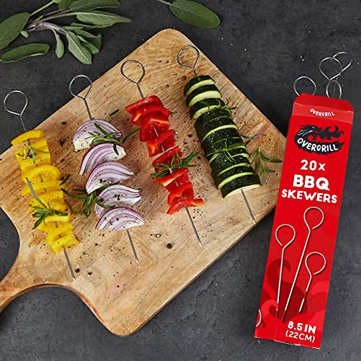 BBQ Skewers for Grilling: 20 Metal Skewers for Grilling – 9in Stainless Steel Skewers for Grilling – Grill Skewers Barbecue – OVERGRILL Grilling Set