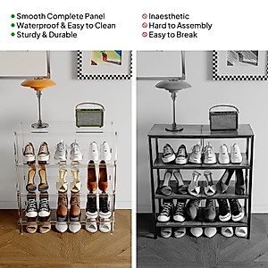 Aquiver 4-Tier Acrylic Shoe Rack - Shoe Rack Organizer - Modern Shoe Storage Shelf, Holds 12-16 Pairs of Shoes for Entryway, Closet - 25.6'' L x 11.8'' W x 28.3'' H, Clear, Easy Assembly & Clean