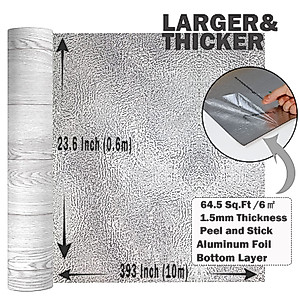 Oxdigi Peel and Stick Vinyl Flooring Roll 23"x 393"/64 Sq.Ft, Thicken Self Adhesive Vinyl Floor Tiles Wood Plank Flooring Waterproof Wear-resistant for any Room, Easy DIY Floor Coverings, White-Washed