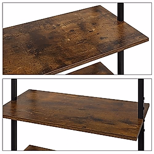 MoNiBloom 5-Tier Bookshelf Wall Mounted, 72 Inches Ladder Shelf with Metal Frame for Living Room Decor and Storage, Rustic Brown