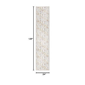 Phantoscope Hallway Runner Rug 2'x10', Washable Non-Slip Boho Rug Runner with Rubber Backing, Ultra-Thin Classic Floral Painting Stair Runner for Kitchen Entryway Bathroom Stairway, Beige Pink/Floral