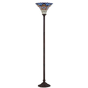 JONATHAN Y JYL8006A Peacock Tiffany-Style 70" Torchiere LED Floor Lamp, Tiffany, Traditional, Art Nouveau Style, Office, Bedroom, Living Room, Family Room, Dining Room, Hallway, Foyer, Bronze