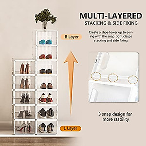 evron Shoe Rack Vertical Storage, Standing Shoe Organizer for Closet Organizers and Storage, Sturdier Frame Connection Clear Shoe Boxes Stackable with Smart Assembly Tool (White12 PCs)