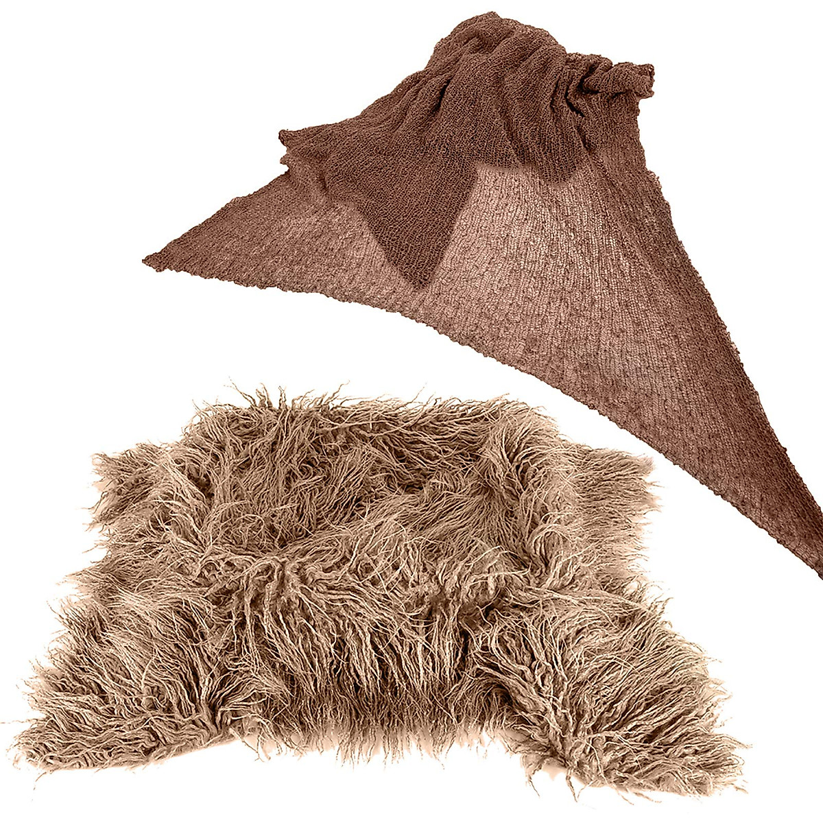 2Pcs Baby Newborn Photo Props Wraps & Photography Mat, DIY Newborn Baby Photo Blanket Swaddle Photography Props Wraps, Infant Soft Faux Fur Photography Backdrops Mat Rug for Baby Boys Girls