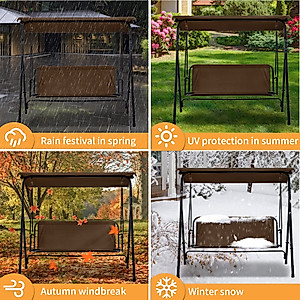 Replacement Outdoor Swing Seat, Porch Swing Cushion Cover, 600D Thickened Oxford Waterproof Sunscreen Porch Swing Cushions for Patio Furniture Garden Bench, Coffee