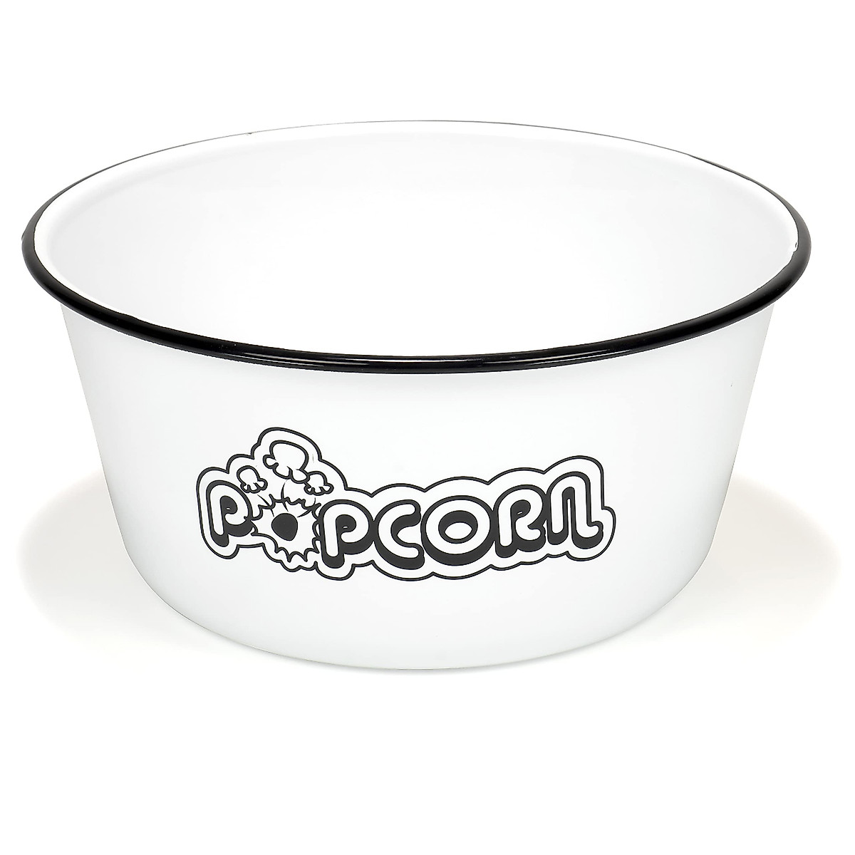 Red Co. Set of 2 Extra Large Enamelware Metal Classic 4 Quart Mixing & Serving Popcorn Bowls, White/Black Rim