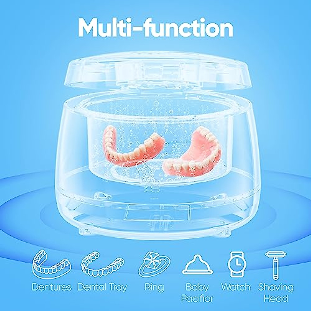 WPDGAD Ultrasonic UV Cleaner for Dentures, 30W Professional Ultrasonic Cleaner Machine for all Dental, Retainer, Aligner, Braces, Mouth Guards, Toothbrush Head, Shaver Head, Jewelry, White