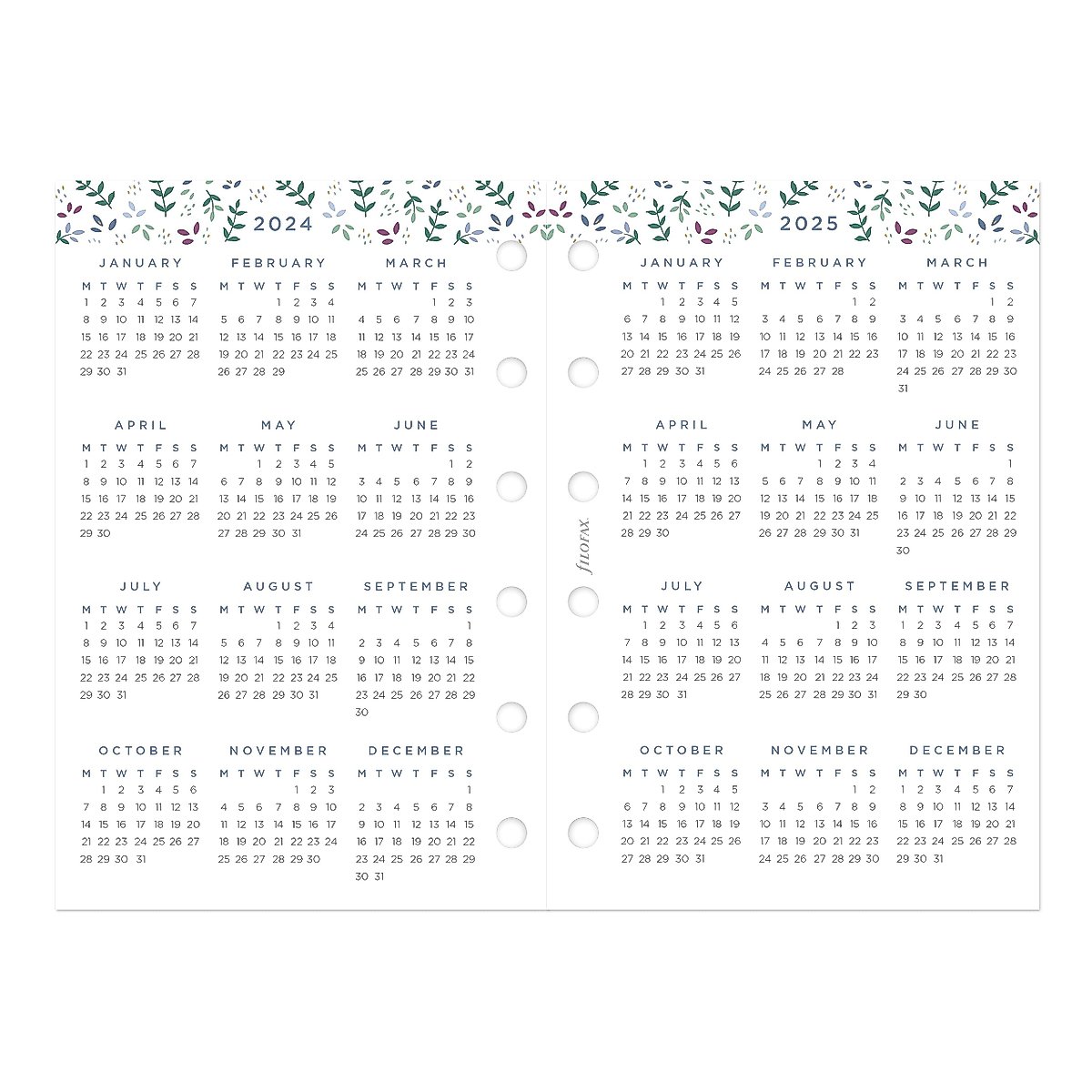 Filofax Calendar Diary Refill, Pocket Size, Week-to-View, Garden Minimal Diary Pack, Multilingual: Five Languages, 2024 (C68292-24)