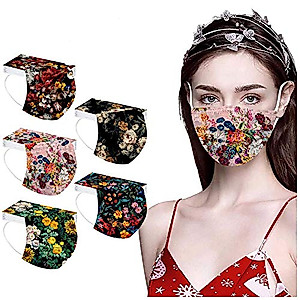 HEALT 50PC Flower Disposable Face_Masks with Designs for Spring Summer, 3-Ply Floral Facemasks with Nose Wire for Women Men (Style-19) Multicolor
