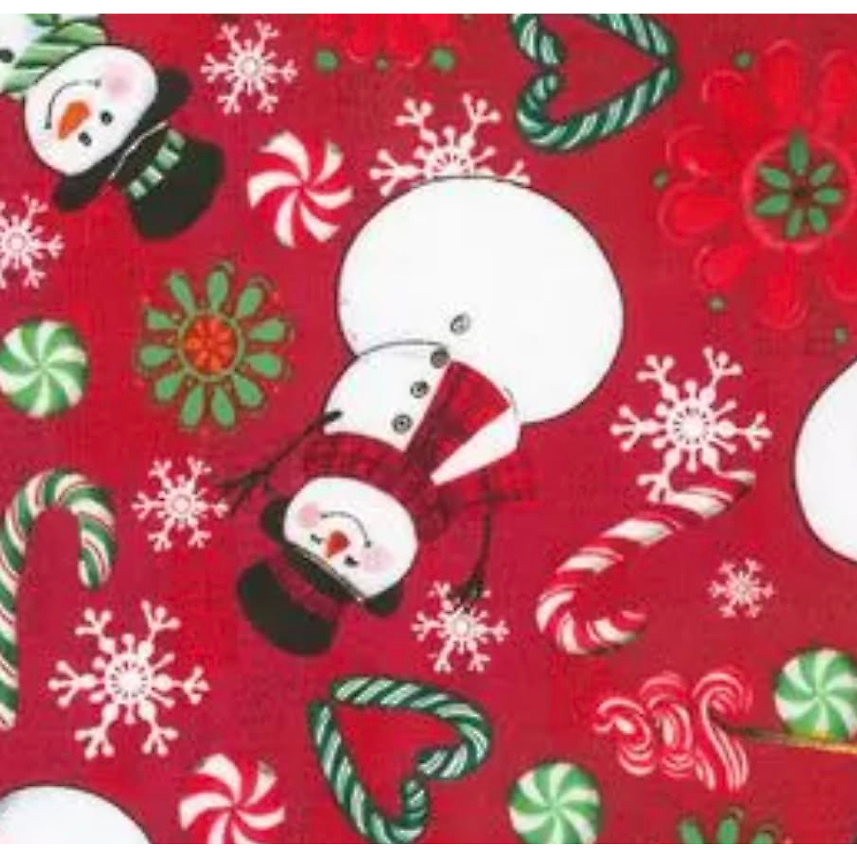 Red Sweet Christmas Snowmen Precut Durable Soft Hand Cotton Fabric by The Yard - One Yard