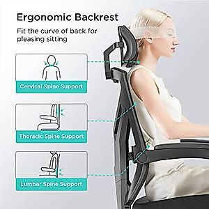 Hbada Ergonomic Office Chair High Back Desk Chair Recliner Chair with Lumbar Support Height Adjustable Seat, Headrest- Breathable Mesh Back Soft Foam Seat Cushion with Footrest, Black