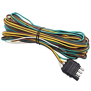 Ruibapa 25 Foot 4 Wire 4-Flat Trailer Light Wiring Harness Extension Kit with 18 Gauge White Ground Wire for Trailers P-O-016
