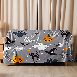 Halloween Throw Blanket Grey Fleece Flannel Fuzzy Bed Throws Soft Cozy Lightweight Blanket for Couch Sofa Travel Chair Cartoon Halloween Festival Themed Room Decor Boys Kids Girl Gifts 50"x60"