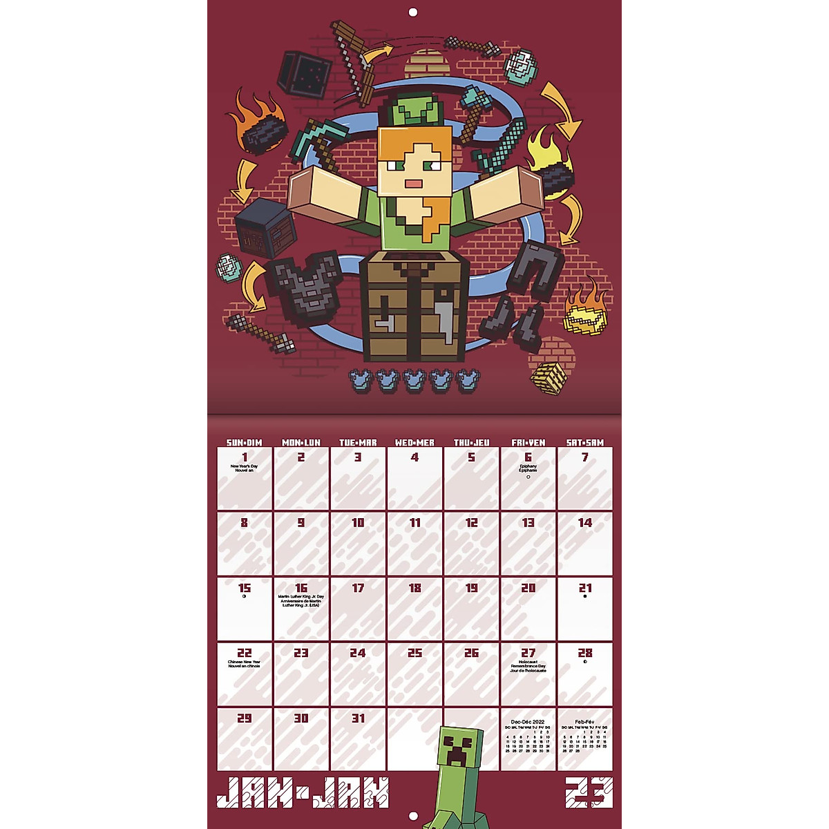 2023 Minecraft Mini Wall Calendar (Bilingual French) (French Edition)
