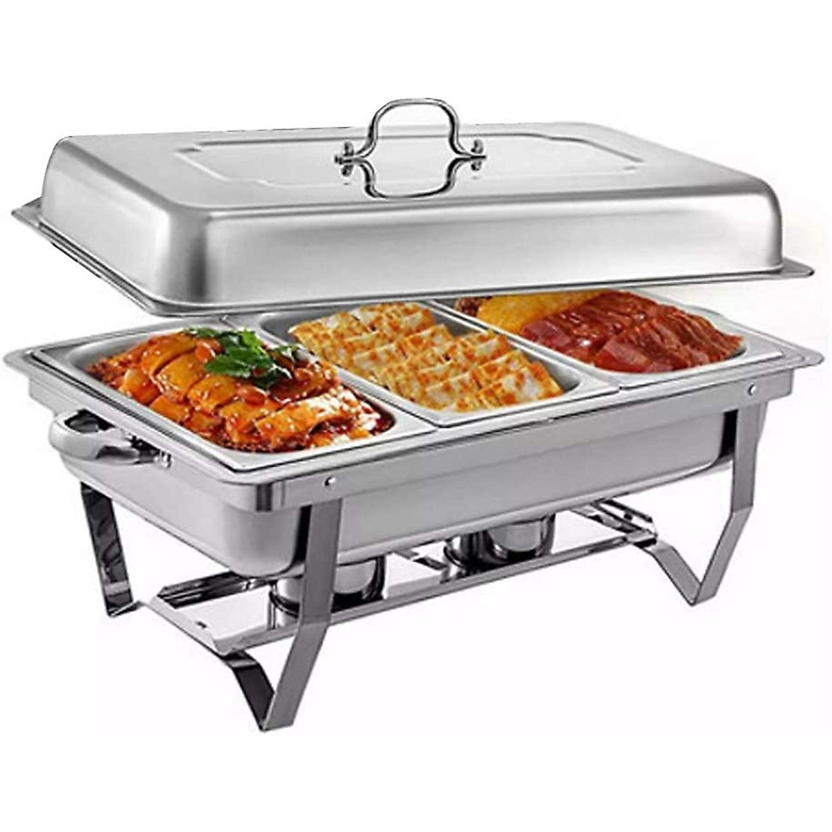 UZOURI Stainless Steel Chafing Dish Sets 2 Pieces, Chafing Dish Set Food Warmer Buffet with Folding Frame Food Pans, for Catering Buffet Warmer Tray Dining(Size:Single Grid) (Single Grid)