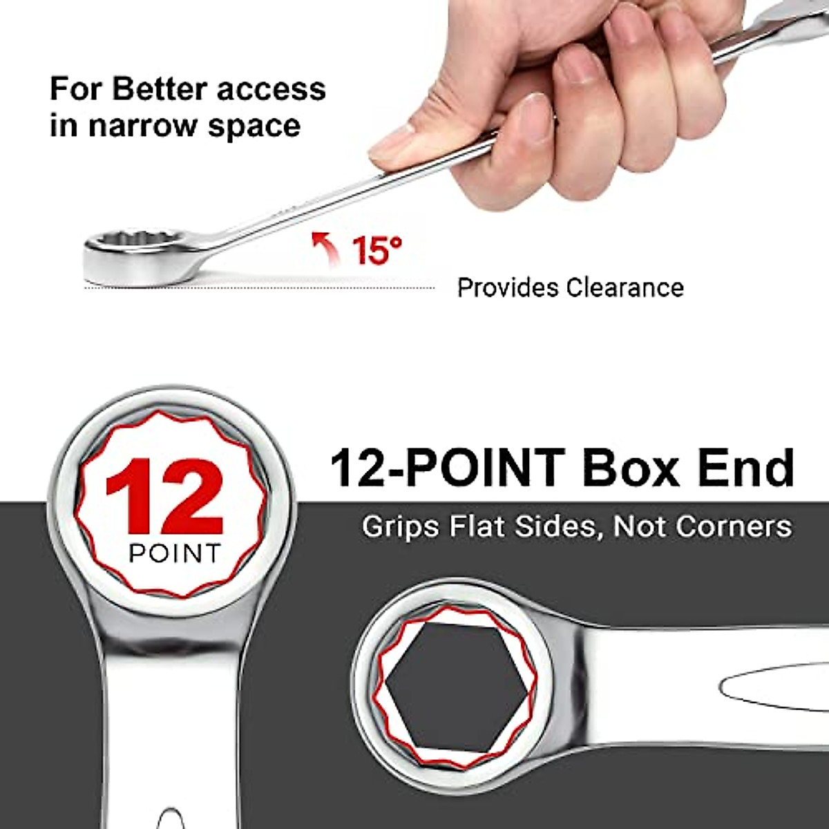 Jetech 24mm Combination Wrench - Industrial Grade Spanners with 12-Point Design, 15-Degree Offset, Durable Chrome Vanadium Steel in Sand Blasted Finish, Forged, Heat-Treated, Metric