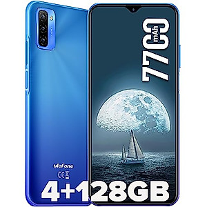 Ulefone Note 12 Unlocked Cell Phone, 4G Unlocked Smartphone, 6.82” Ultra-Large Screen with Slim Structure, 7700mAh Battery, 4+128GB, 3-Card Slot, Face Unlock/Fingerprint Recognition, Blue