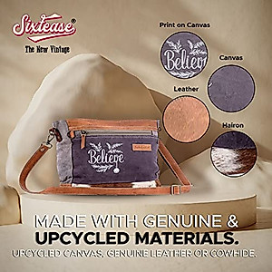SIXTEASE Womens Shoulder Bag Vintage Style Shoulder Bags for Women - Made with Genuine Leather, Upcycled Canvas, or Hair On - Handmade, Adjustable Strap, Brass and Zinc Hardware - Believe