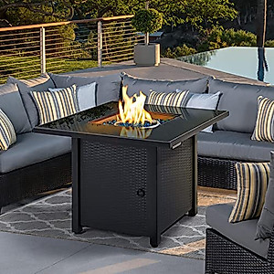 Yaheetech Fire Pit Propane Fire Pit 30 in 50,000 BTU Square Gas Firepits with Glass Tabletop and Water-Resistant Cover for Outside, 2 in 1 Large Outdoor Fire Table for Patio/Garden/Backyard