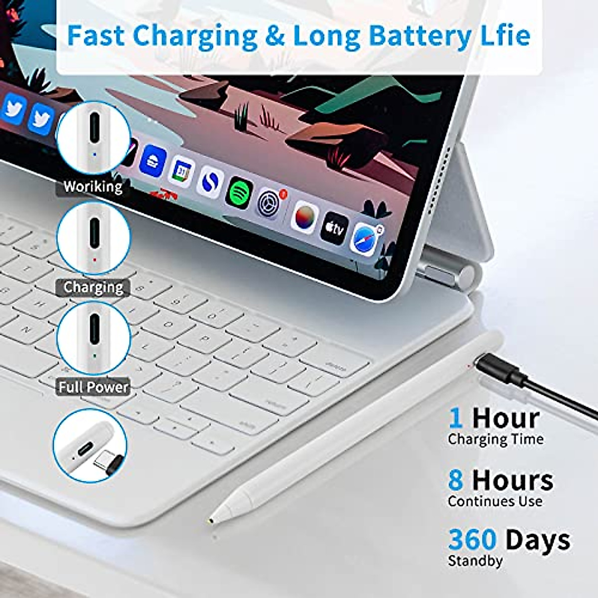 Stylus Pens for Amazon Kindle Fire 10 Pencil,Active Stylist Digital Pencil with 1.5mm High Sensitive Fine Tip Amazon Kindle Fire 11th Gen Pen White