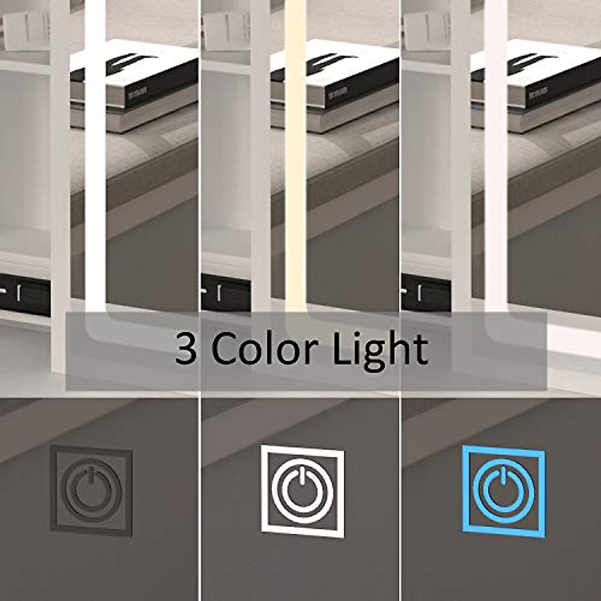 FUFU&GAGA Vanity Set Makeup Vanity Dressing Table with Sliding Lighted Mirror, 4 Drawers & Shelves, Dresser Desk and Cushioned Stool Set (White/Grey)