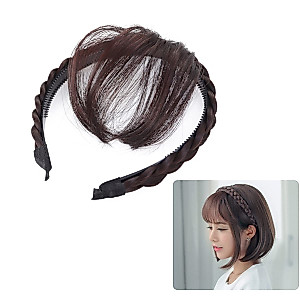 Lurrose Front Bangs Headband with Natural Human Fringe Extensions for Forehead Braids and Hoop Hairband