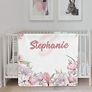 LESOON Customized Baby Blankets with Name - Personalized Boho Floral Blankets for Girls and Boys - Custom Toddler Blanket Baby Gifts for Newborns and Kids - Pink Floral Design
