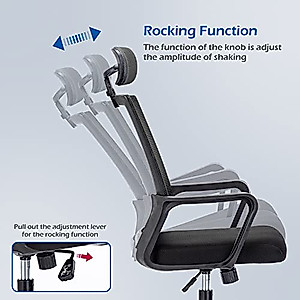 T-THREE. Adjustable headrest Office Chair Ergonomic Mesh Swivel Chair Office Chair Desk Chair Lumbar Support Height Adjustable 360°Swivel Rocking Function Mesh Back Seat for Home Office(Black)