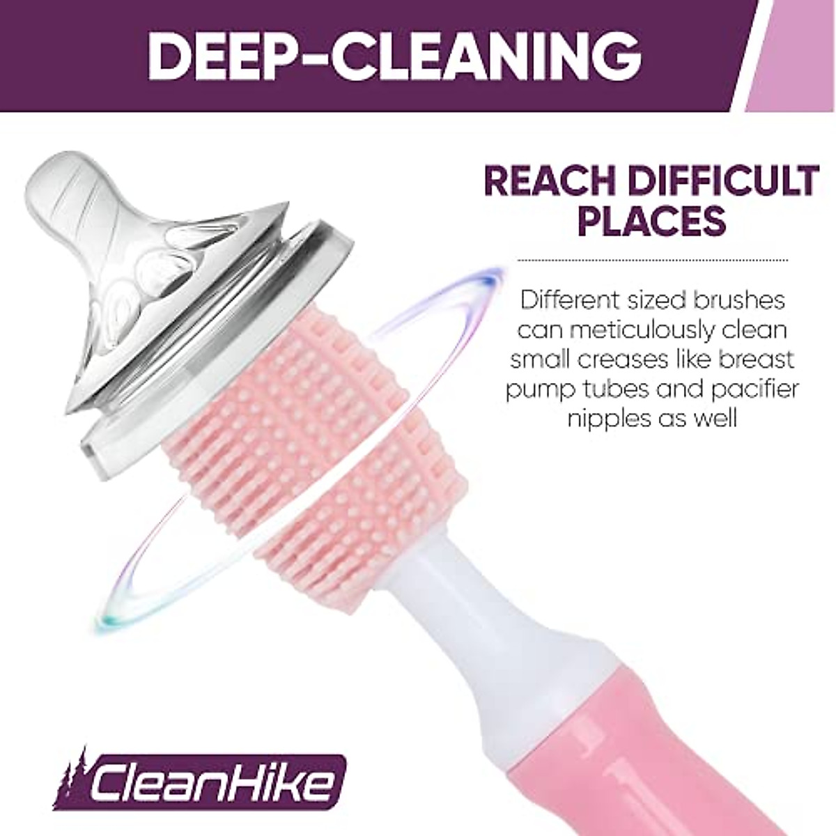 Pink (3) Baby Bottle Silicone Brushes and (30 Pack) Baby Milk Bottle Cleaning Tablets, Baby Water Bottle Tumbler Cleaner