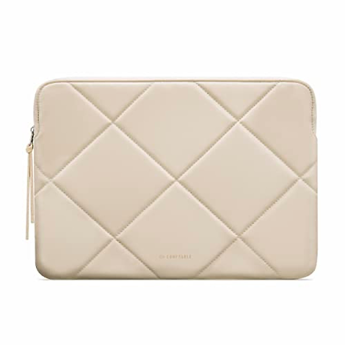 Comfyable Slim Cute Laptop Sleeve 13 Inch 14 Inch Compatible for MacBook Air M2 M1, MacBook Pro 13-14 Inch M2 M1 2023-2020, Quilted Faux Leather Laptop Computer Carrying Mac Case for Women, Beige