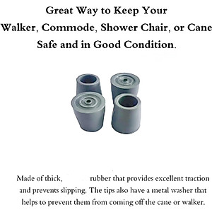 Walker Rubber Tips Replacement 1 Inch Heavy Duty Steel-Reinforced Rubber Tips for Walkers Commodes Shower Chairs Walking Canes, Essential Walker Feet Accessories for Seniors