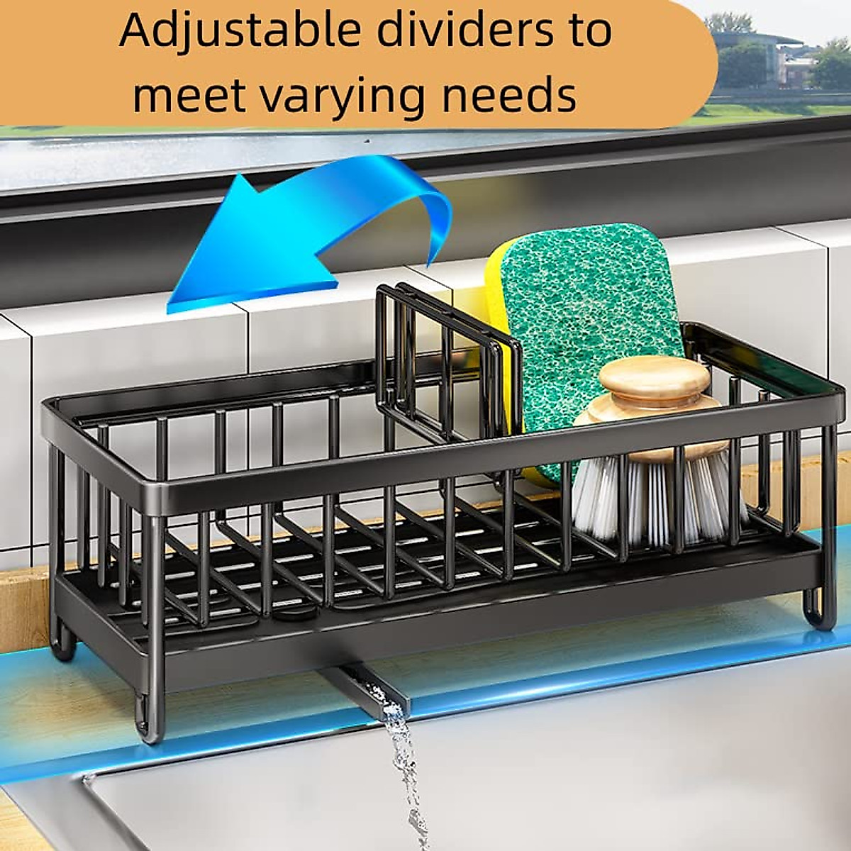 DMJWAN Kitchen Sink Caddy Sponge Organizer, 304 Stainless Steel Holder for Sink,Countertop with Removable Drain Tray with Diversion Drainage.