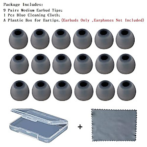 CYADCI Replacement Earbud Tips Ear Bud Replacement Pieces Silicone Soft and Comfortable Fit for Inner Hole from 3.8mm - 5.1mm Earphones 9 Pairs Medium Earbud Tips,Gray-Black