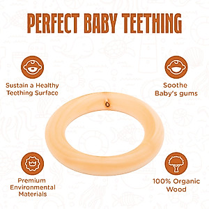 Walnut Tree - Maple Wood Teething Rings, Natural Wooden Teething Ring, Handcrafted Baby Teether, Plastic & Lead-Free Teething Ring, Baby Teether Toys, 3 Inches, 1-Piece
