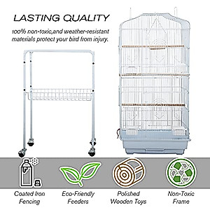 Bird Cage, MGHH Parakeet Cage with Play Open Top & Detachable Rolling Stand for Medium Small Cockatiel Canary Parakeet Conure Finches Budgie Lovebirds Pet Storage Shelf (64 Inch, White)